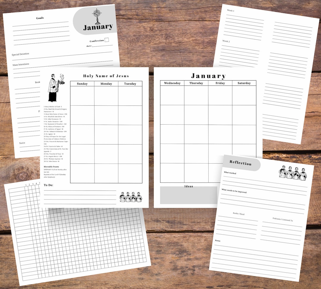 Digital Undated Catholic Planner- Simple Layout, Monthly Weekly ...