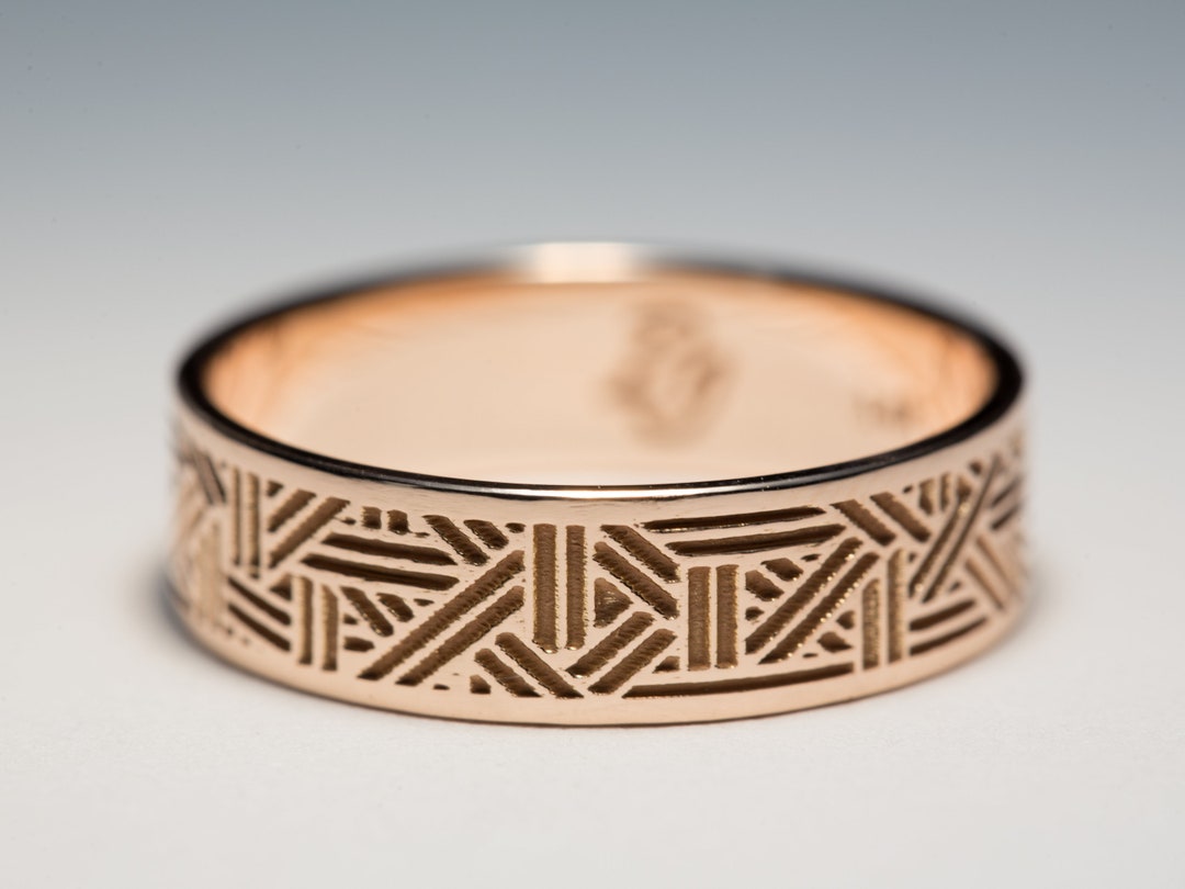 Unique Pattern Wedding Ring, Rose Gold Pattern Ring, Pattern Wedding ...