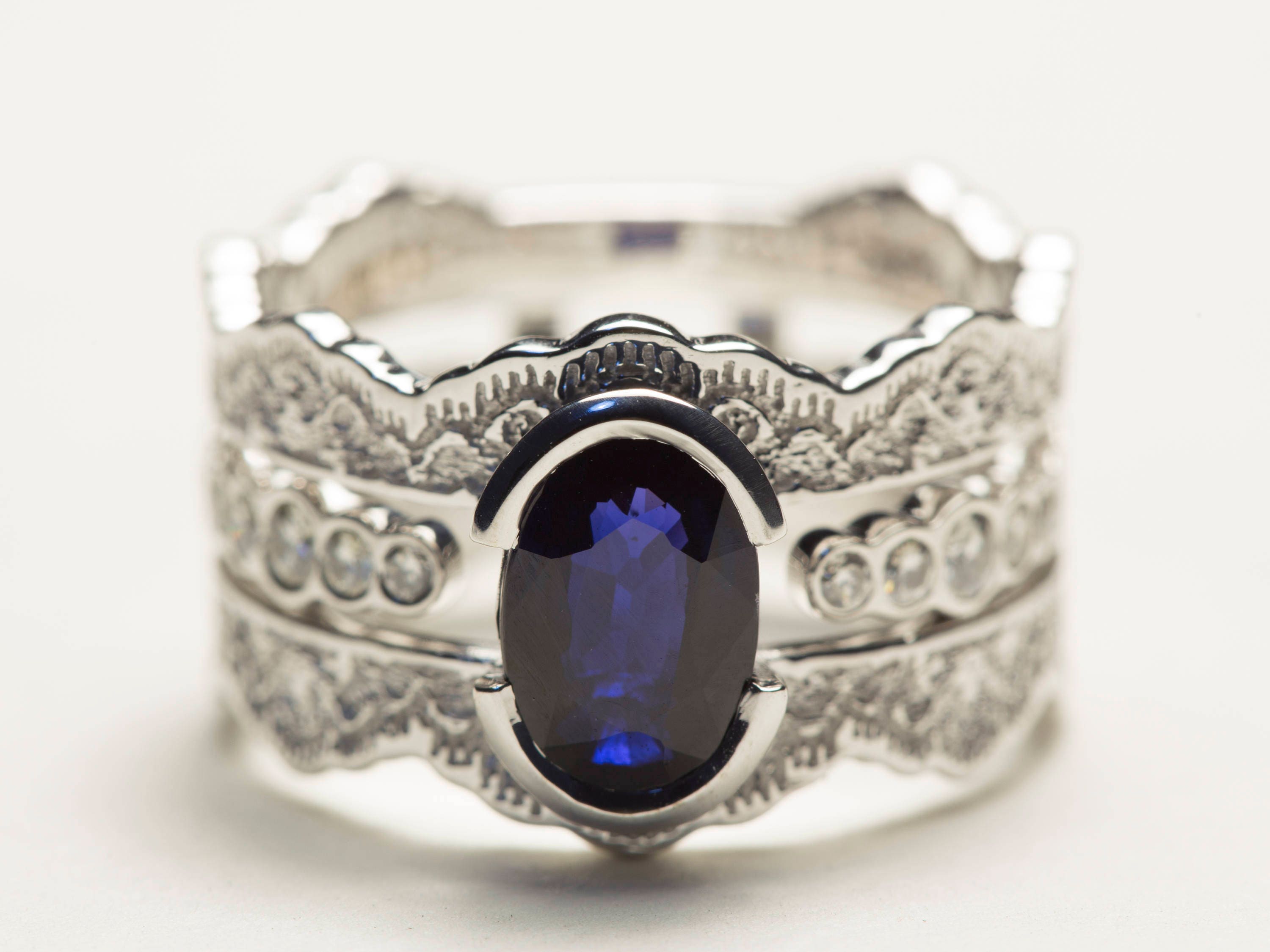 Wedding Ring Set Sapphire Bridal Set Diamond Bridal Set - Etsy