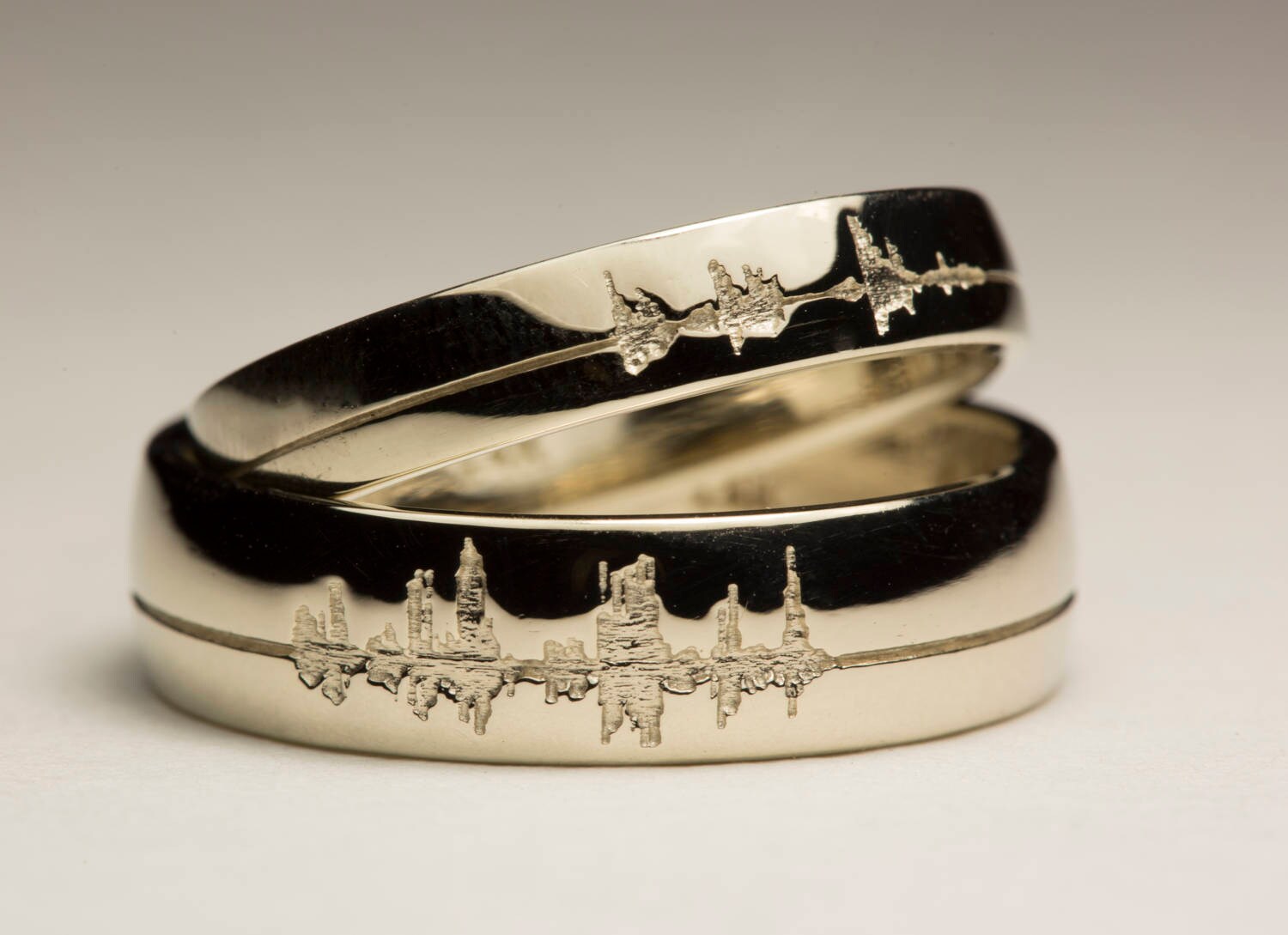 Sound Wave Ring Set Personalized Ring Set Wedding Bands His | Etsy