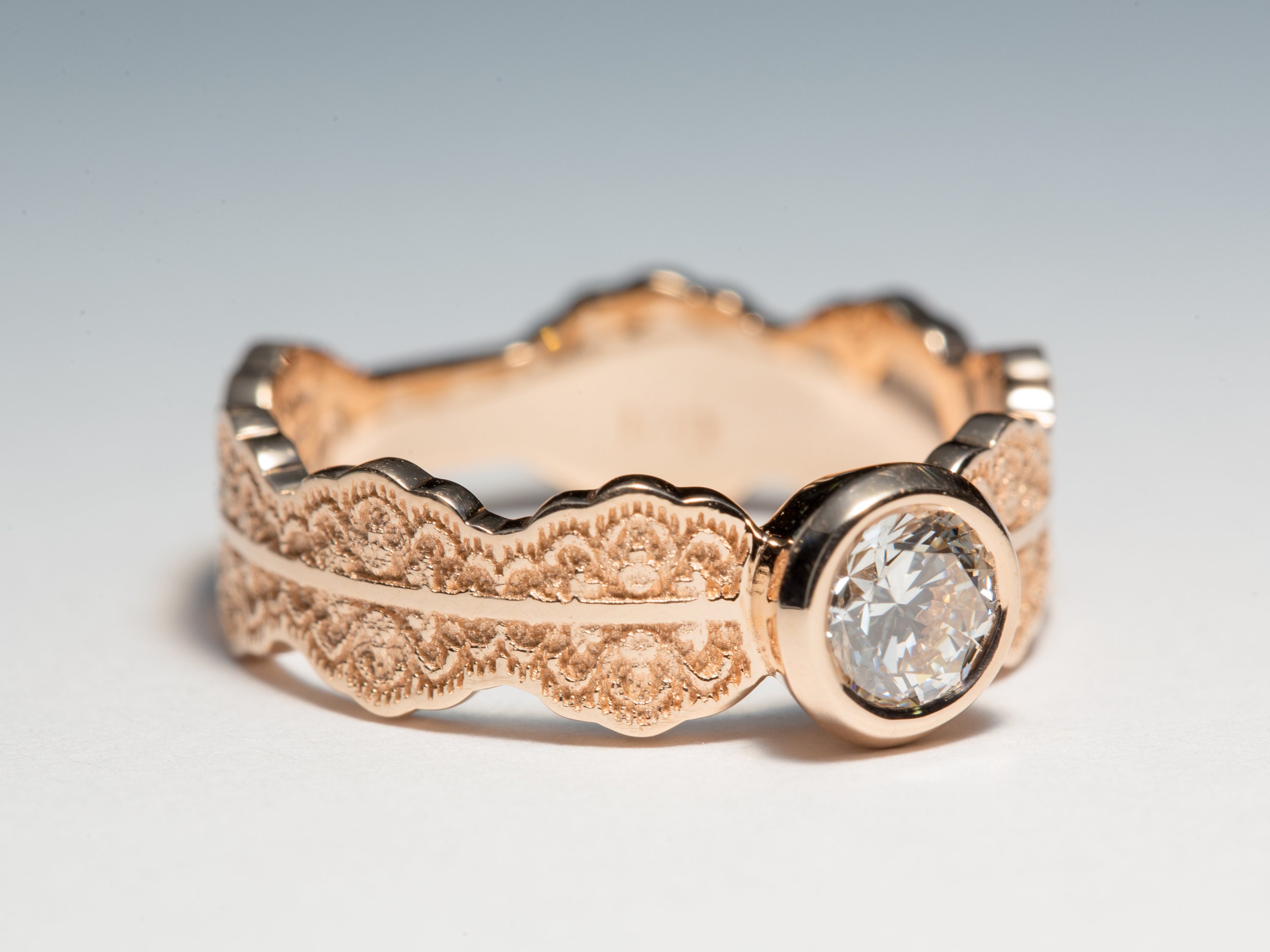 Diamond Engagement Ring Rose Gold Lace Ring Diamond Lace - Etsy