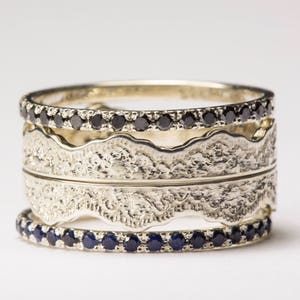 Stackable Ring Set, Black Diamonds Stacking Ring, Blue Sapphires ...