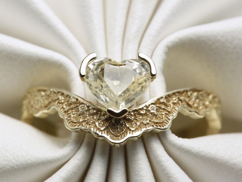 0.90ct Yellow Heart Shaped Sapphire Stacking Ring Set Unique - Etsy