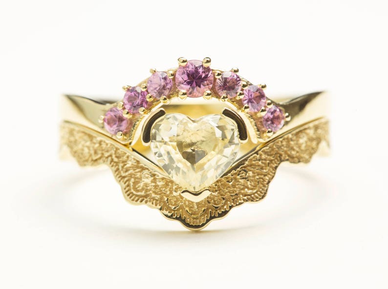 0.90ct Yellow Heart Shaped Sapphire Stacking Ring Set Unique - Etsy