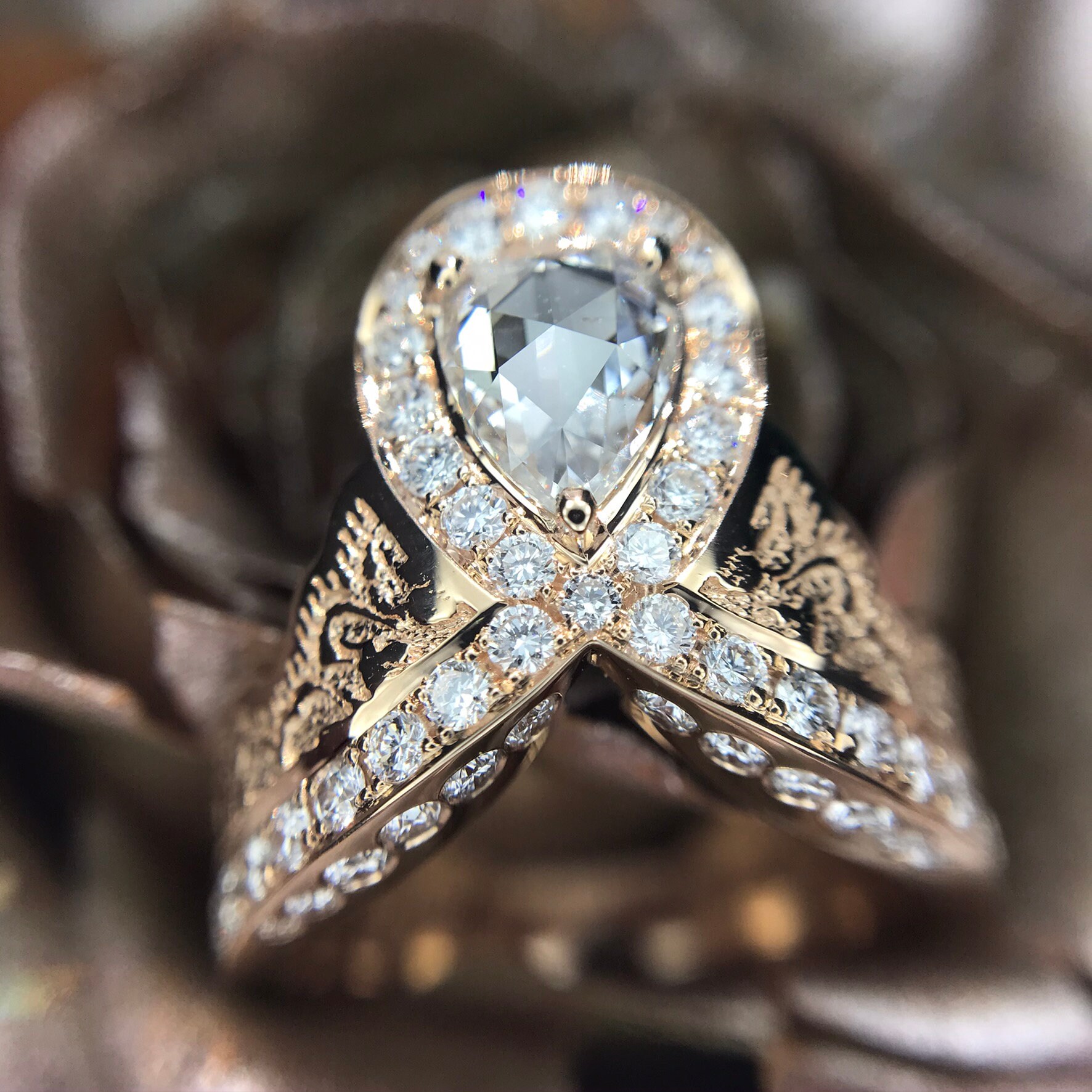 Rose Cut Diamond Engagement Ring Rose Gold Diamond Ring | Etsy