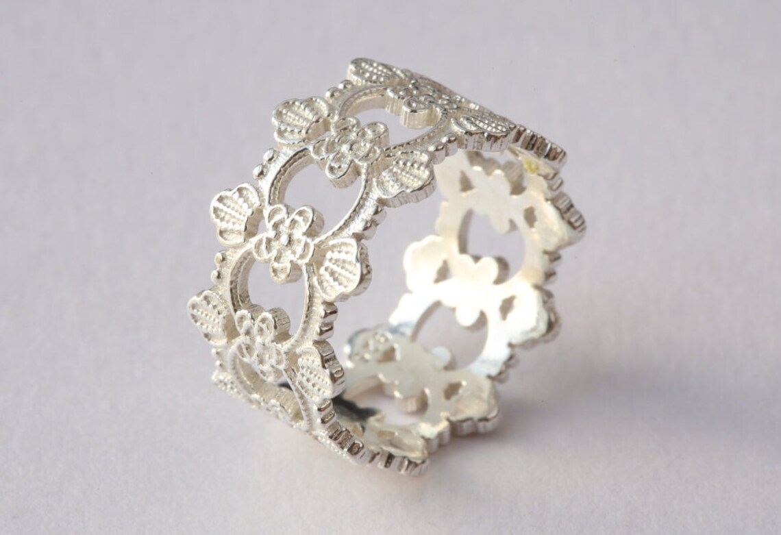 Silver Ring With Unique Lace Pattern Silver Anniversary Ring - Etsy
