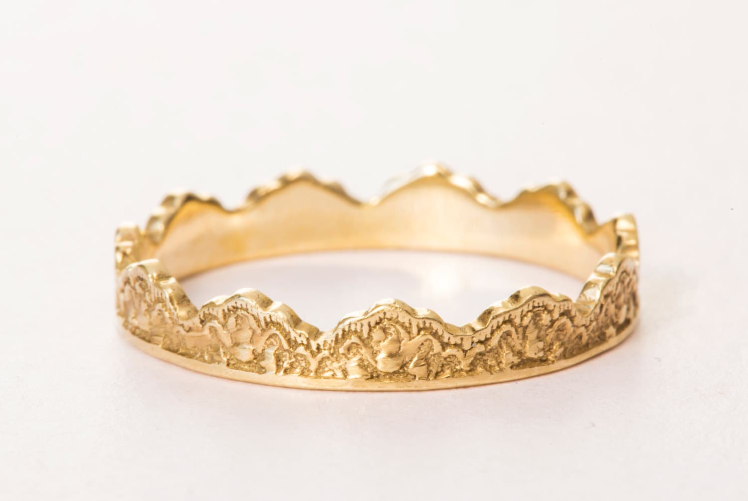 14K Gold Crown Ring Lace Crown Ring Yellow Gold Crown Band - Etsy