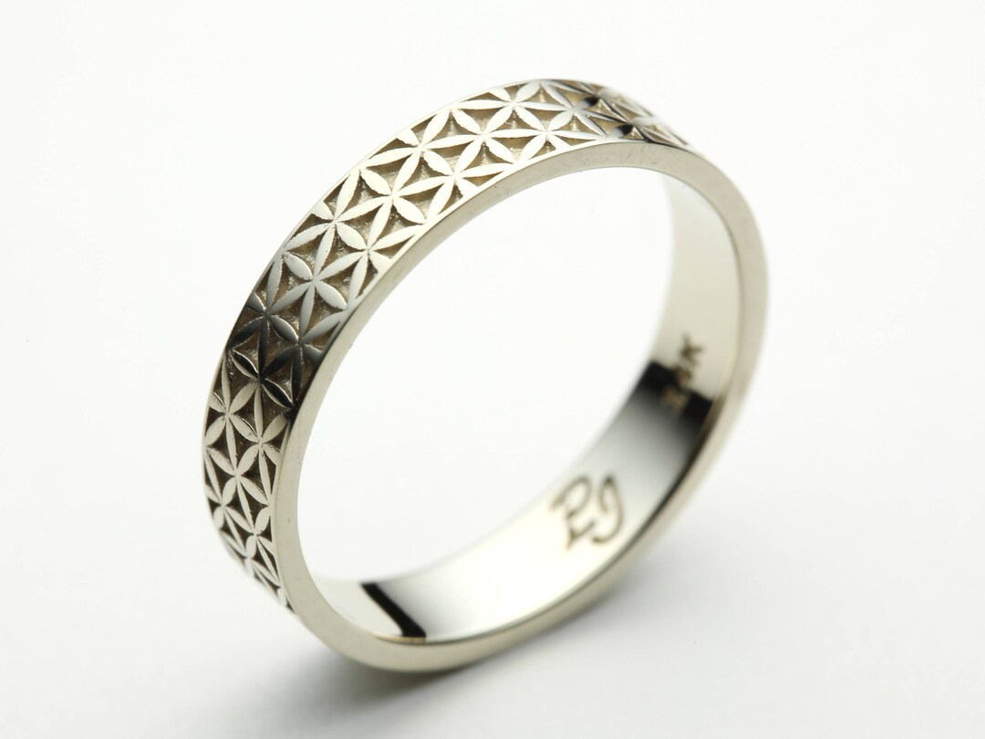 Flower of Life Ring, White Gold Ring, Flower of Life Grid, White Gold ...