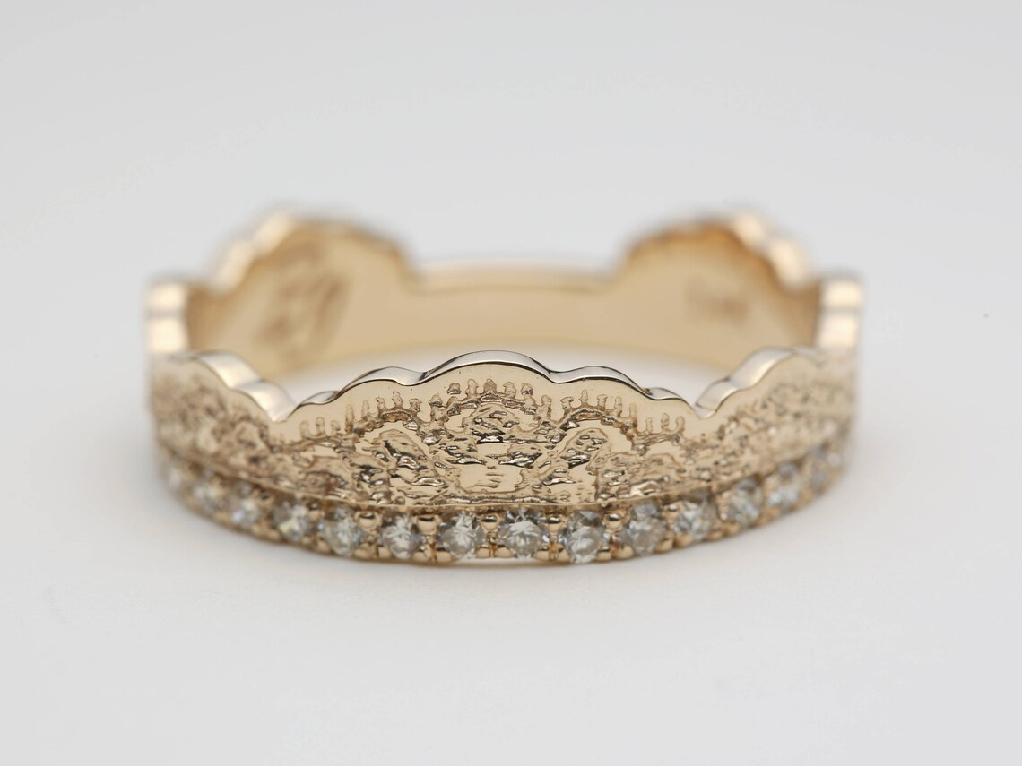 Rose Gold Diamond Band Diamond Crown Ring Womens Wedding - Etsy