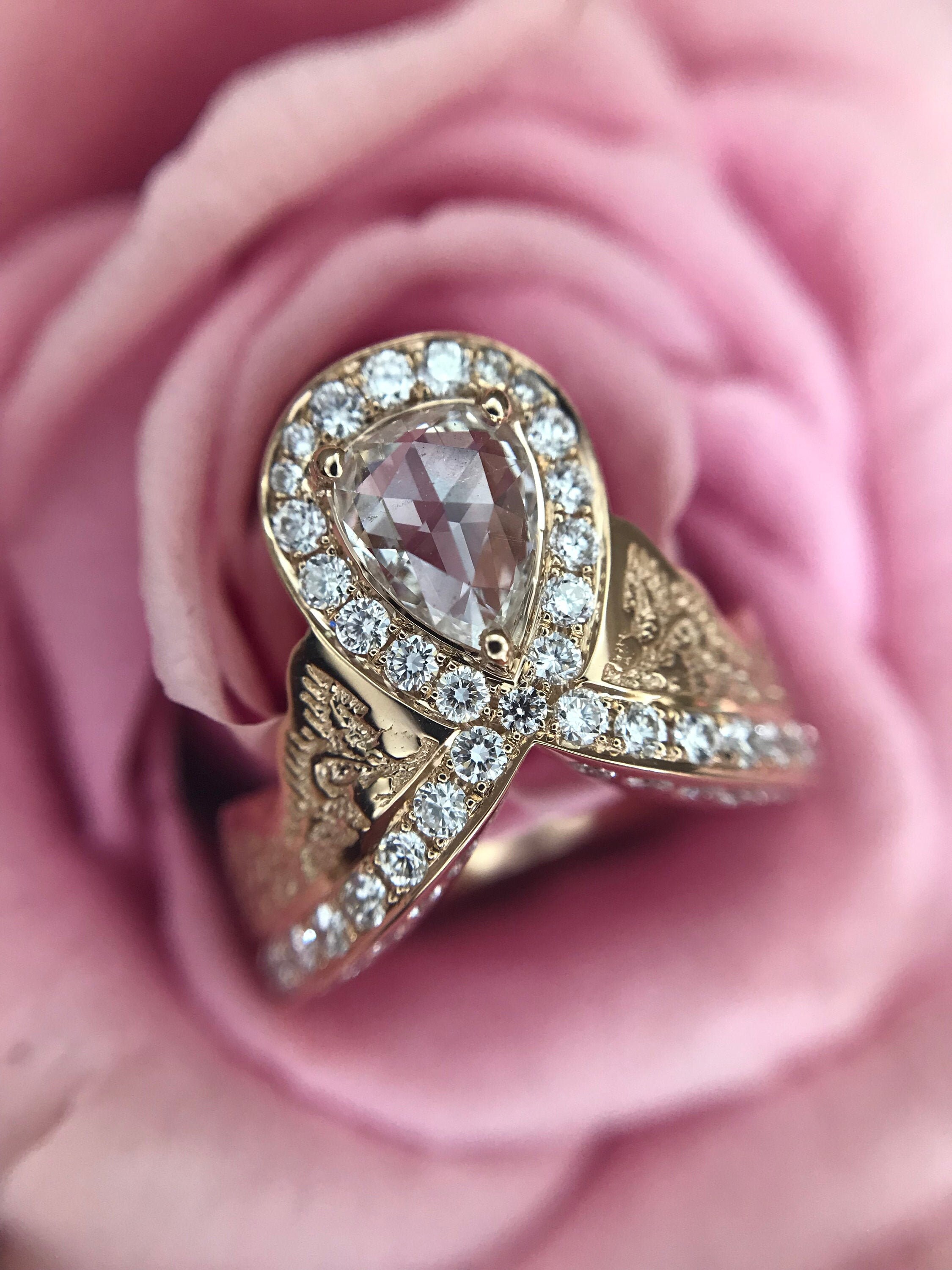 Rose Cut Diamond Engagement Ring Rose Gold Diamond Ring | Etsy