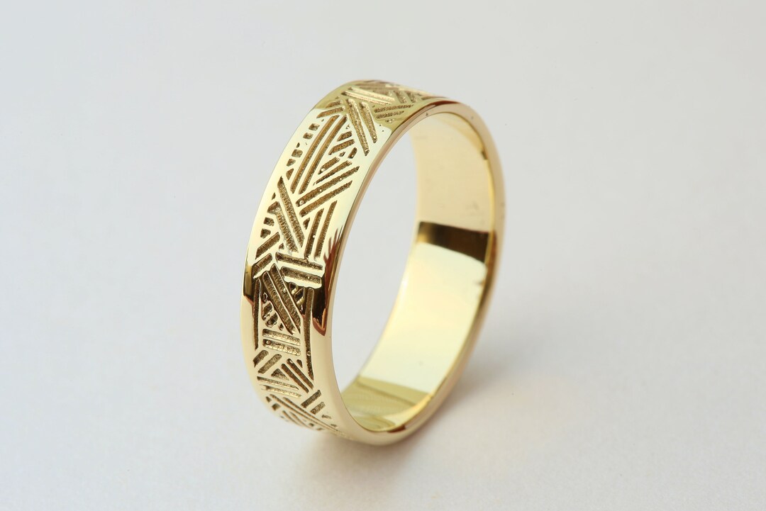Geometric Mens Ring, Geometric Wedding Band, Mens Wedding Band, 14k ...