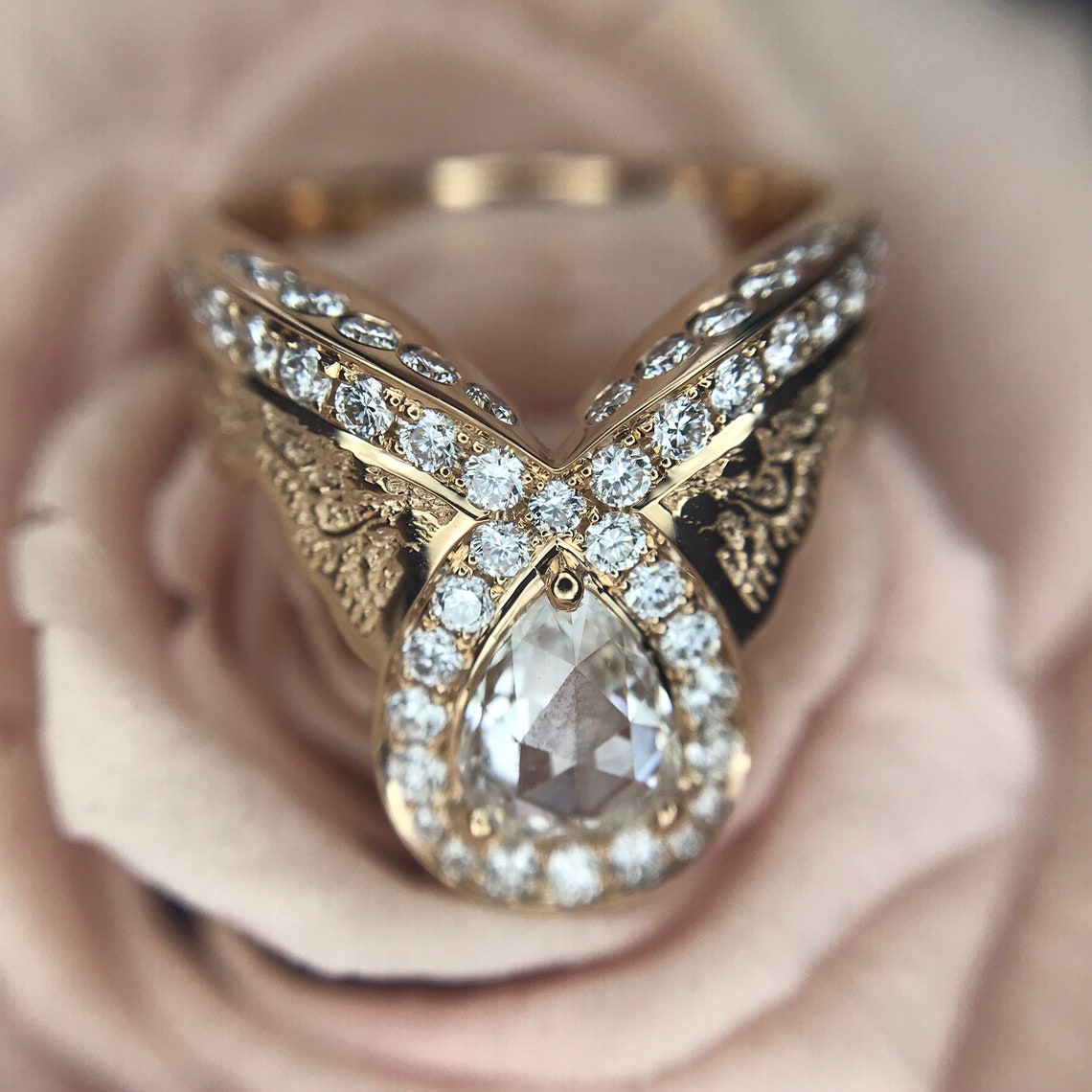 Rose Cut Diamond Engagement Ring Rose Gold Diamond Ring | Etsy