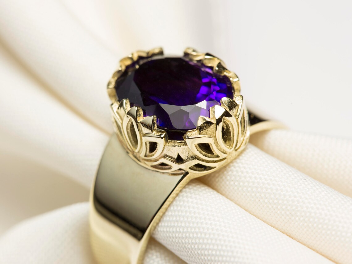 Lotus Flower Ring Mens Engagement Ring Mens Amethyst Ring - Etsy