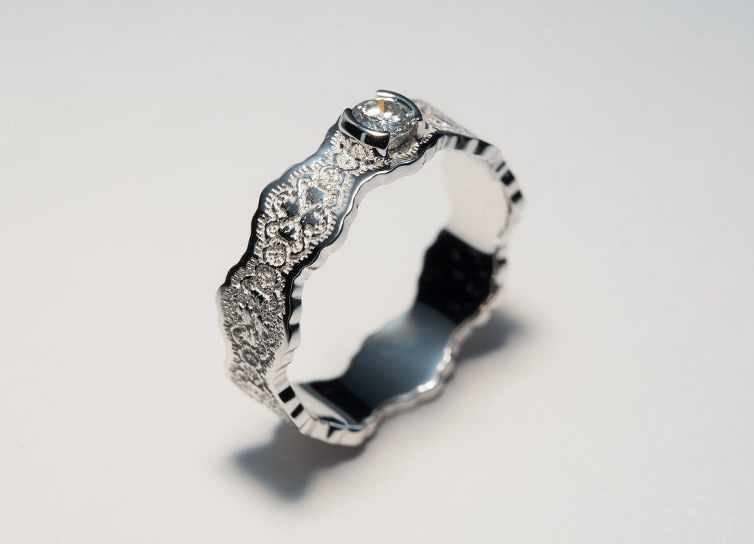 Solitaire Diamond Engagement Ring, Lace Engagement Ring, Diamond Lace ...