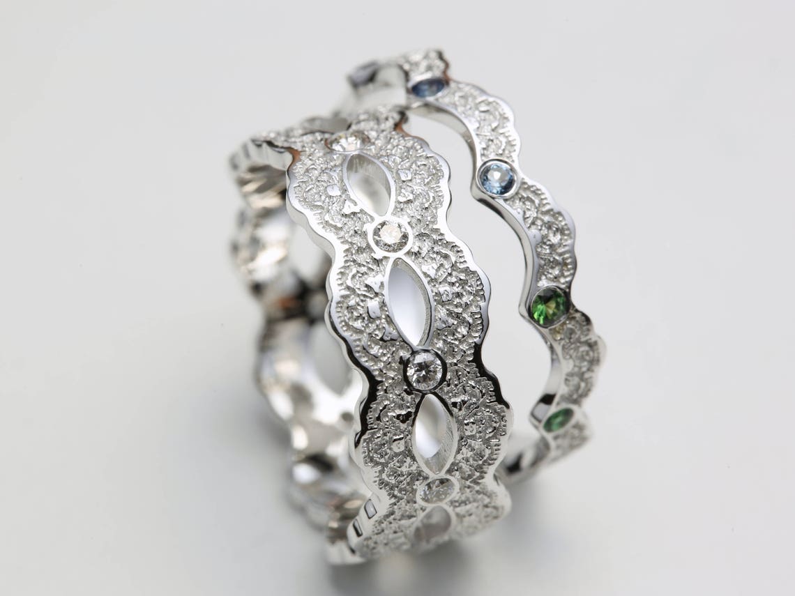 White Gold Anniversary Ring Set White Gold Stacking Rings - Etsy