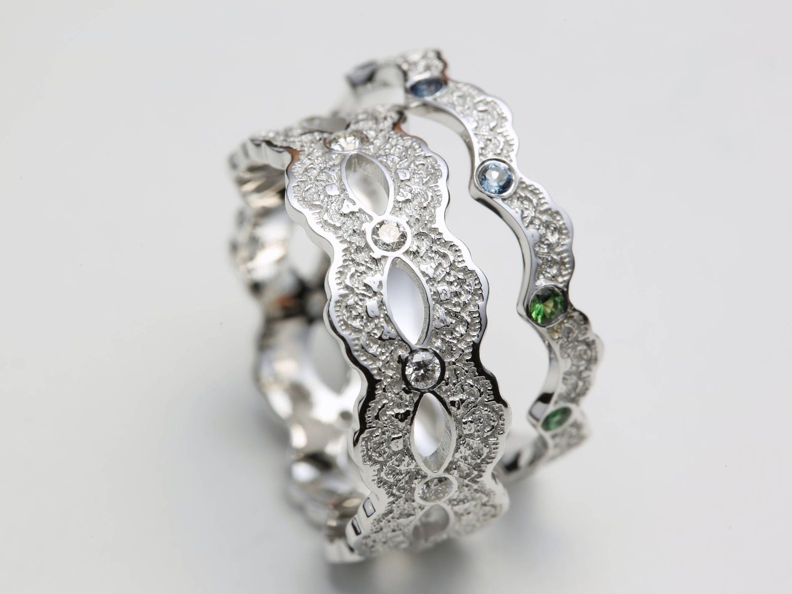 White Gold Anniversary Ring Set White Gold Stacking Rings | Etsy