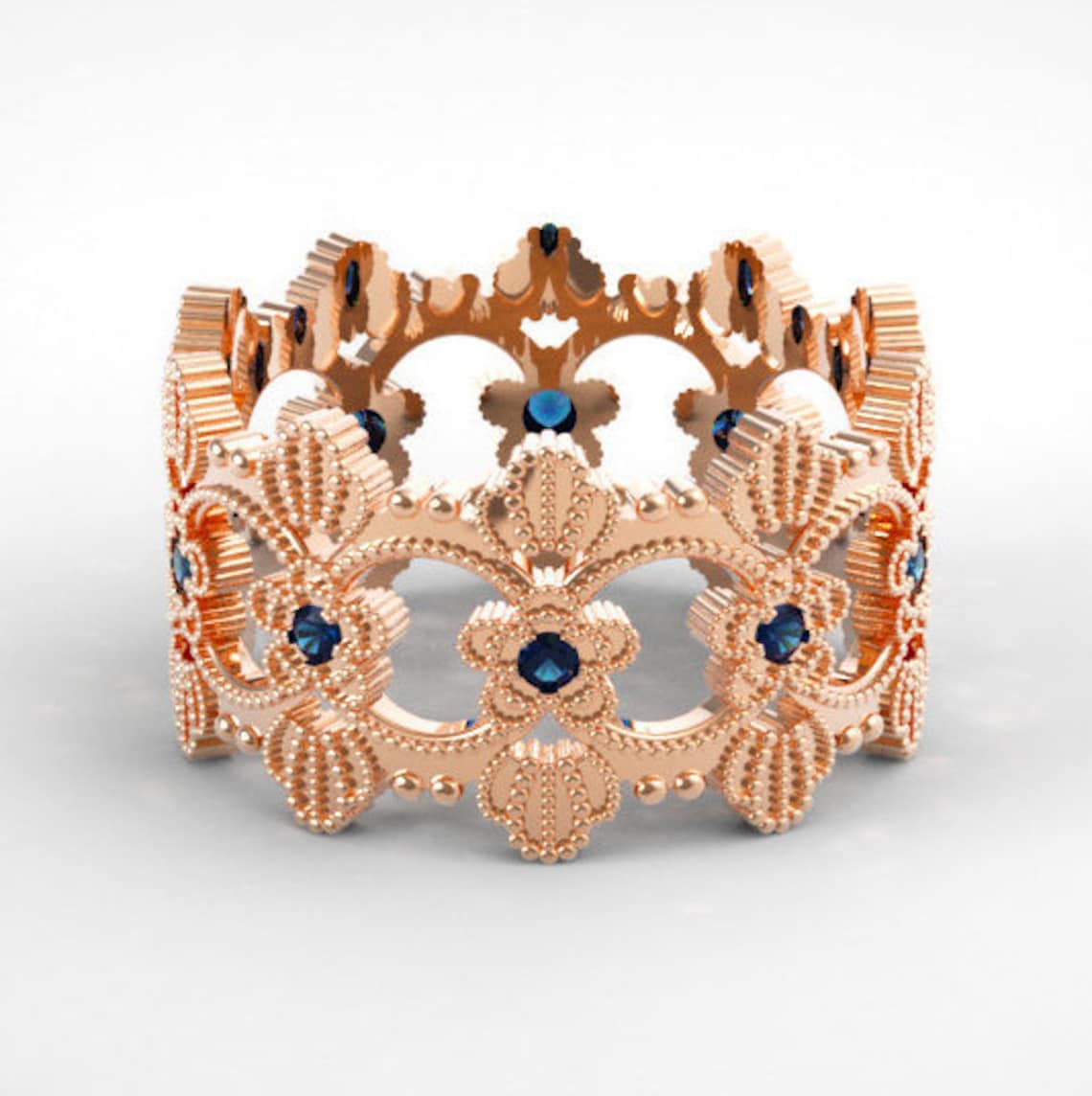 Unique Sapphire Crown Ring Gold Crown Ring Sapphire Crown - Etsy