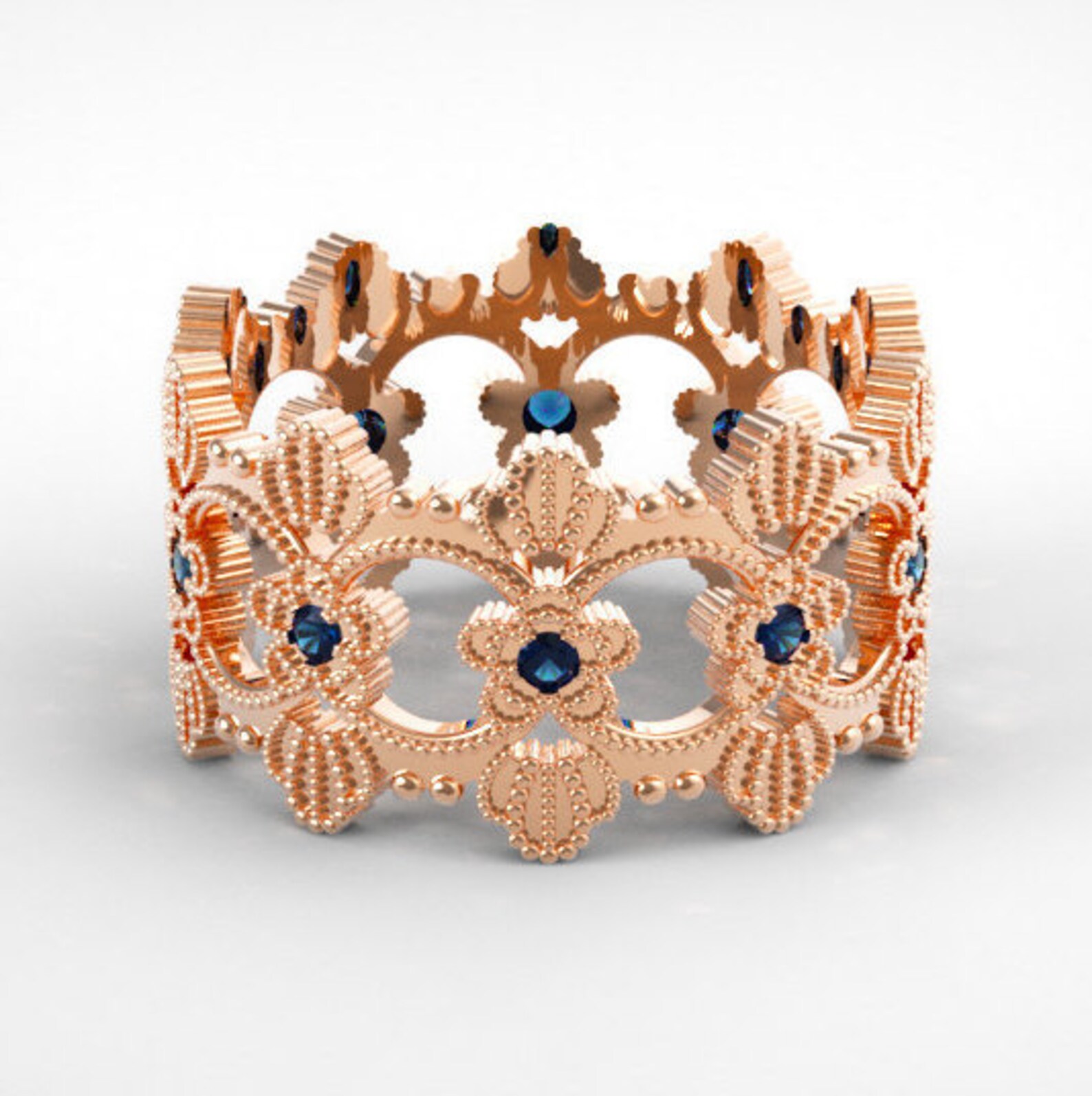 Unique Sapphire Crown Ring Gold Crown Ring Sapphire Crown - Etsy