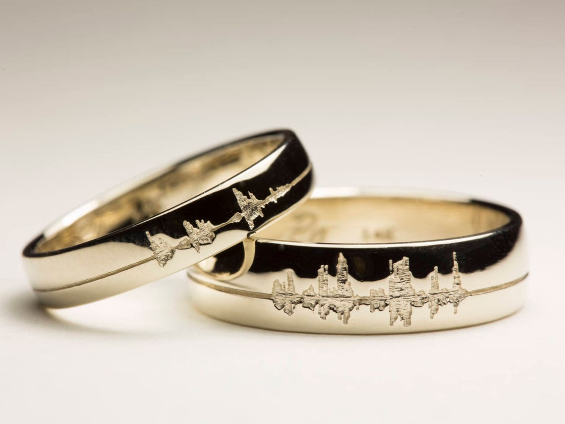 Sound Wave Ring Set Personalized Ring Set Wedding Bands His | Etsy