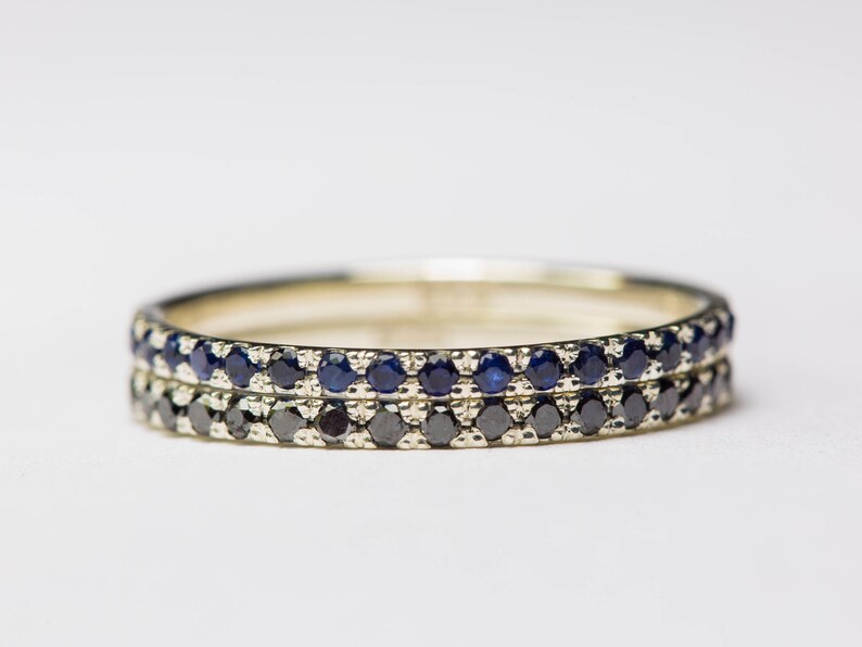 Stackable Ring Set Black Diamonds Stacking Ring Blue - Etsy