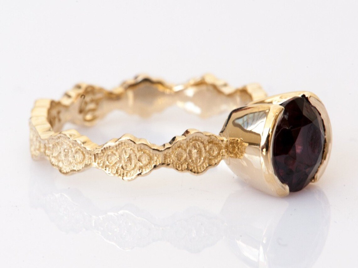 Red Zircon Engagement Ring Unique Engagement Ring Rose Gold | Etsy