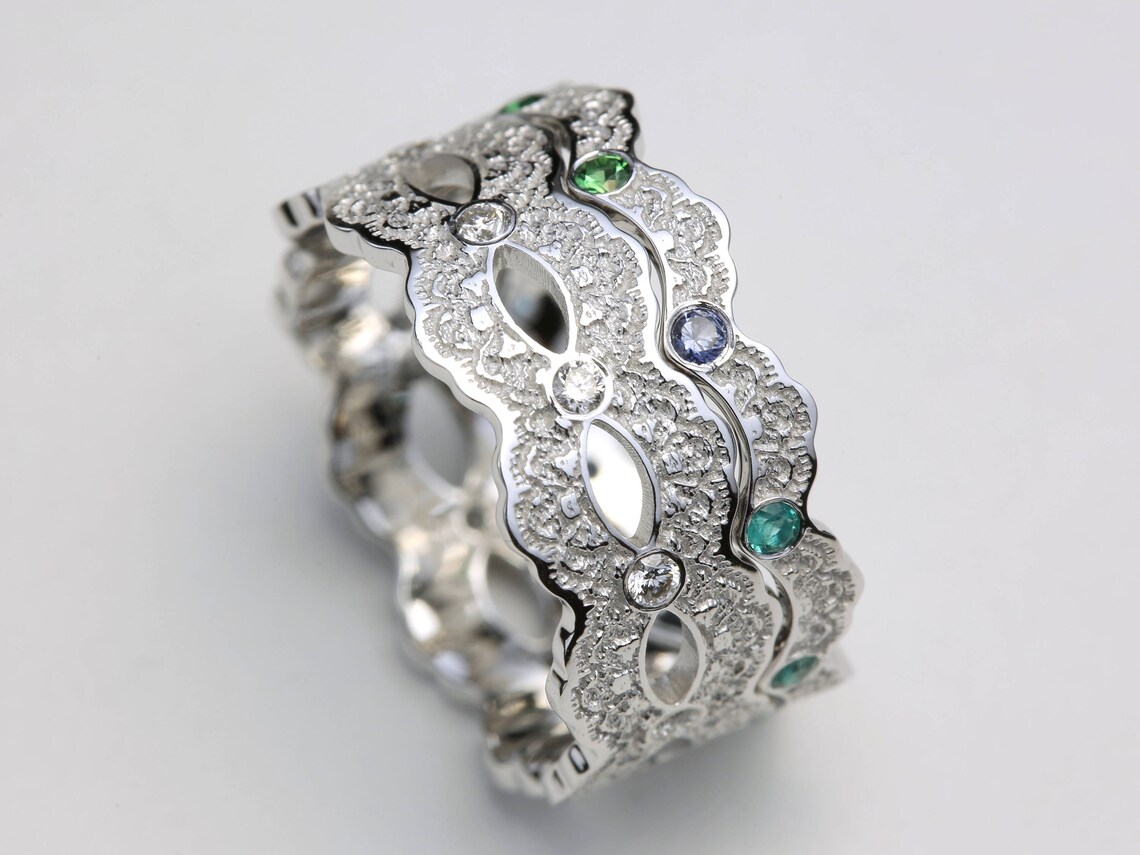 White Gold Anniversary Ring Set White Gold Stacking Rings - Etsy