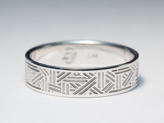 Mens Patterned Ring Mens Ring White Gold Minimalist Mens | Etsy