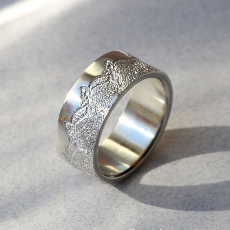 Wide Silver Ring With Lace Texture Anniversary Ring Wedding - Etsy