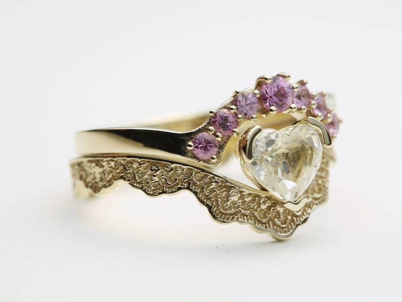 0.90ct Yellow Heart Shaped Sapphire Stacking Ring Set Unique - Etsy