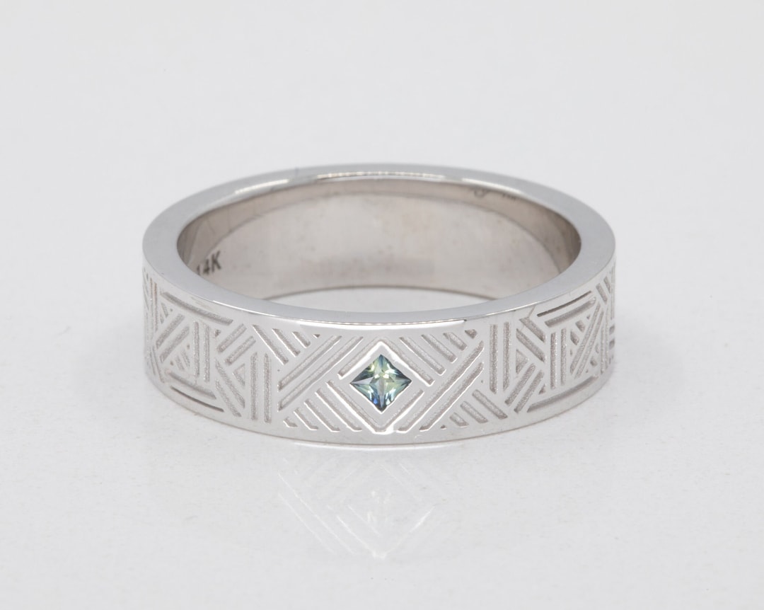 Geometric Mens Ring, Geometric Wedding Band, Mens Sapphire Wedding Band ...