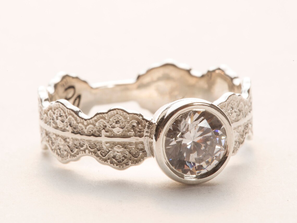 Lace Engagement Ring Wide Engagement Ring White Gold Lace | Etsy