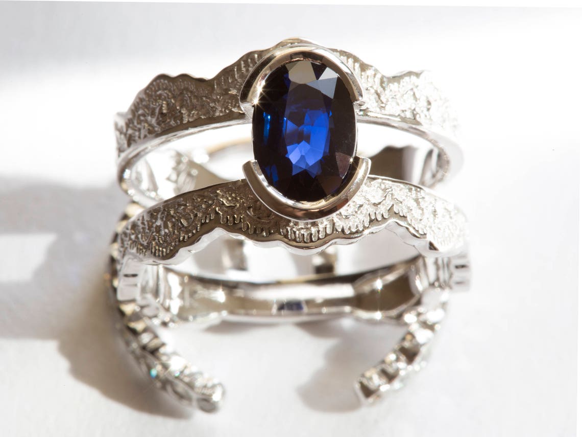 Wedding Ring Set Sapphire Bridal Set Diamond Bridal Set - Etsy