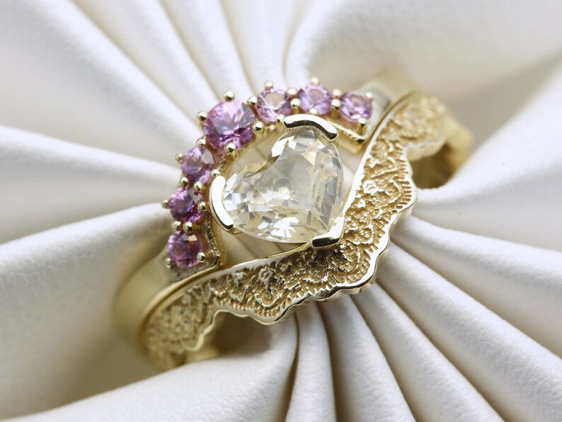 0.90ct Yellow Heart Shaped Sapphire Stacking Ring Set Unique - Etsy