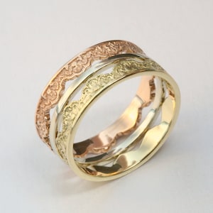 3 Gold Stacking Rings With Lace Pattern, Gold Stackable Rings, Gold ...