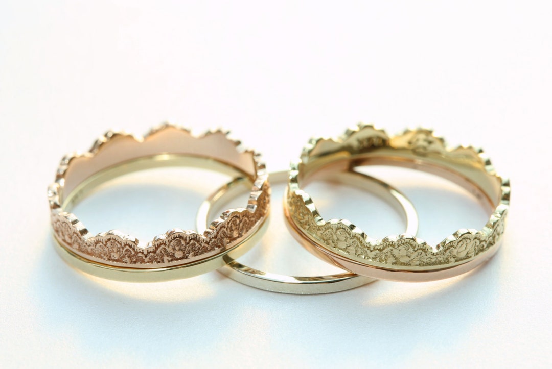 Art Deco Stacking Rings, Stacking Ring Set, Stackable Lace Rings, Gold ...