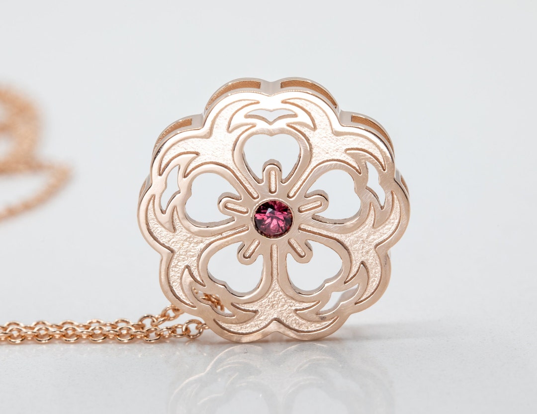 Gold Sakura Pendant With Ruby, Cherry Blossom Pendant, Rose Gold ...