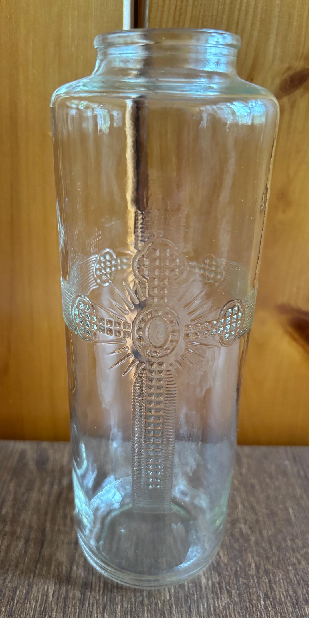 Vintage Glass Sanctuary Candle Holder W/embossed Cross - Etsy