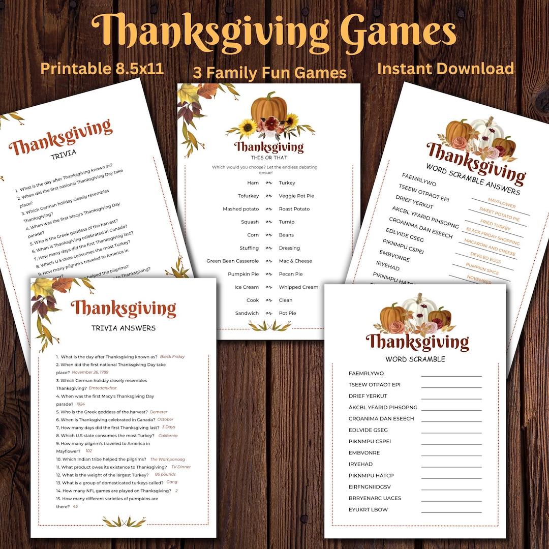Thanksgiving Printable Games, Thanksgiving This or That, Word Scramble ...