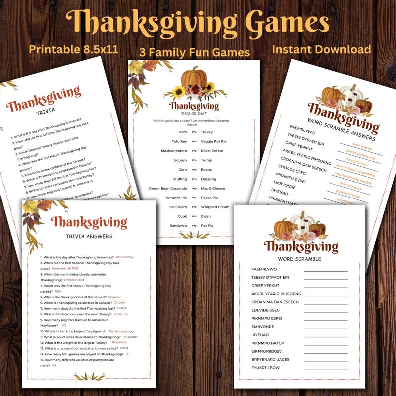 Thanksgiving Printable Games, Thanksgiving This or That, Word Scramble ...