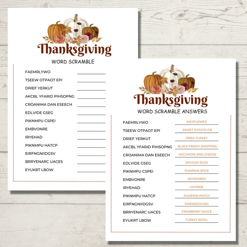 Thanksgiving Printable Games, Thanksgiving This or That, Word Scramble ...