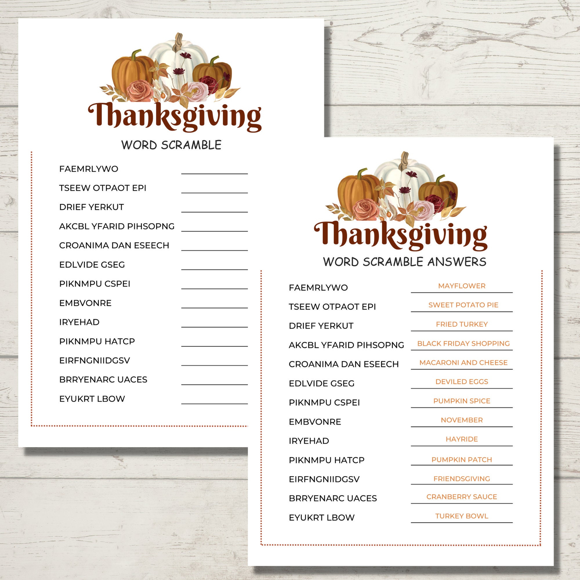 Thanksgiving Printable Games, Thanksgiving This or That, Word Scramble ...