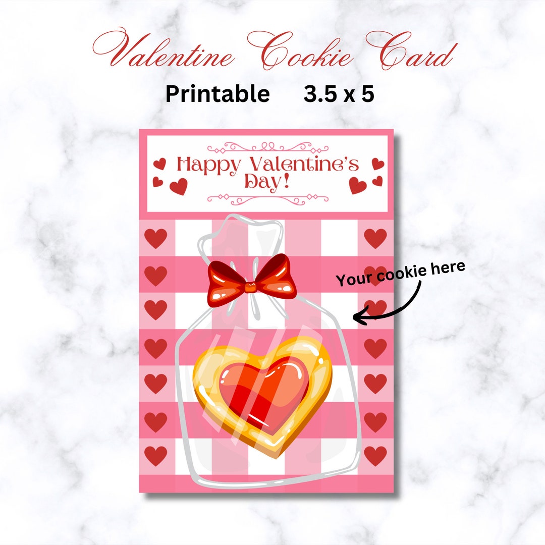 Valentine Cookie Card, Printable Happy Valentine's Day Cookie Card - Etsy