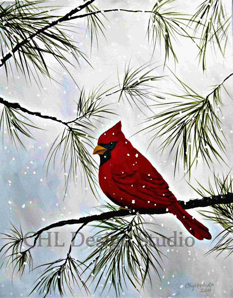 Printable Winter Painting, Winter Cardinal - PRINTABLE - Jpg, Pdf ...