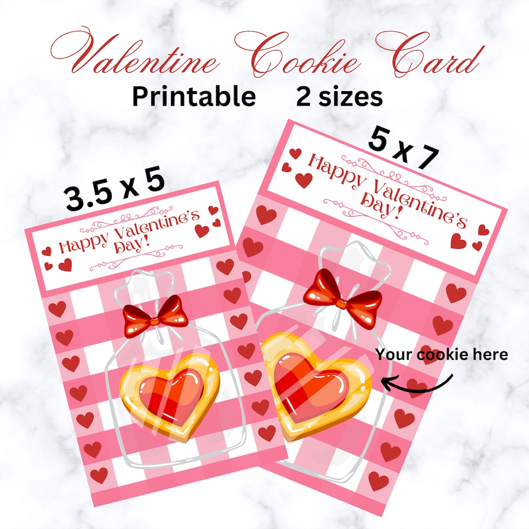 Valentine Cookie Card, Printable Happy Valentine's Day Cookie Card - Etsy
