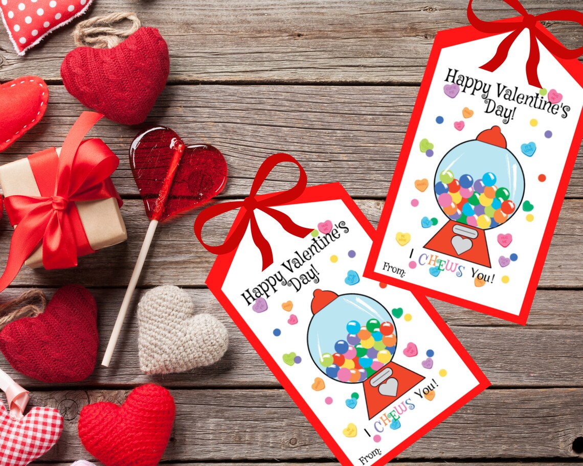 Bubblegum Valentine's Day Printable Tag, Valentine's Day Tag for Kids ...