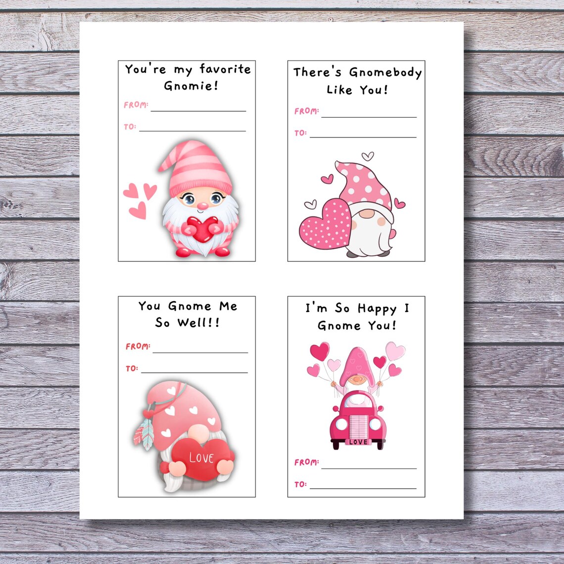 Valentine Gnome Cards, Printable Valentine Cards, Kid's Valentine's ...