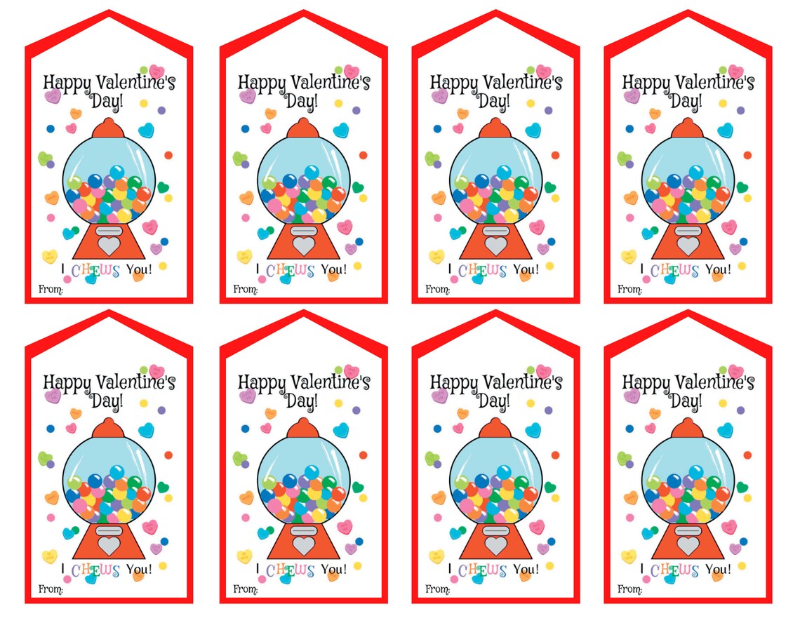 Bubblegum Valentine's Day Printable Tag, Valentine's Day Tag for Kids ...