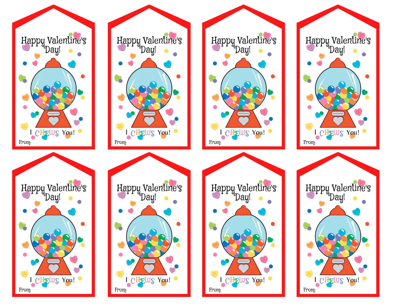 Bubblegum Valentine's Day Printable Tag, Valentine's Day Tag for Kids ...