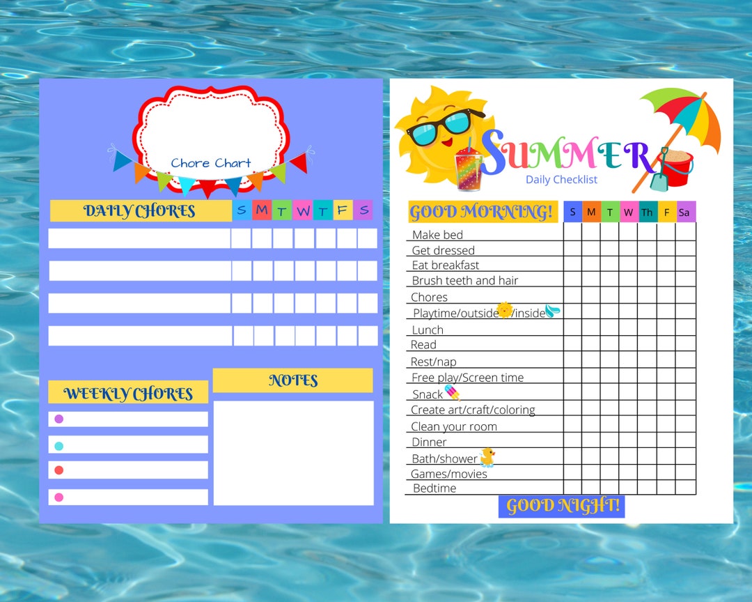 Kid's Daily Summer Activities Checklist and Chore Chart Bundle ...