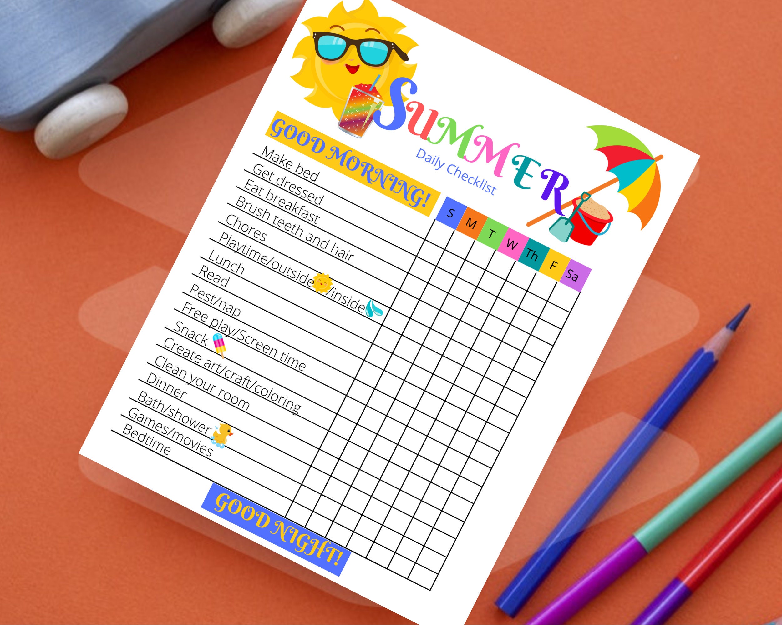 Kid's Daily Summer Activities Checklist, Printable Activity Chart, Kids ...